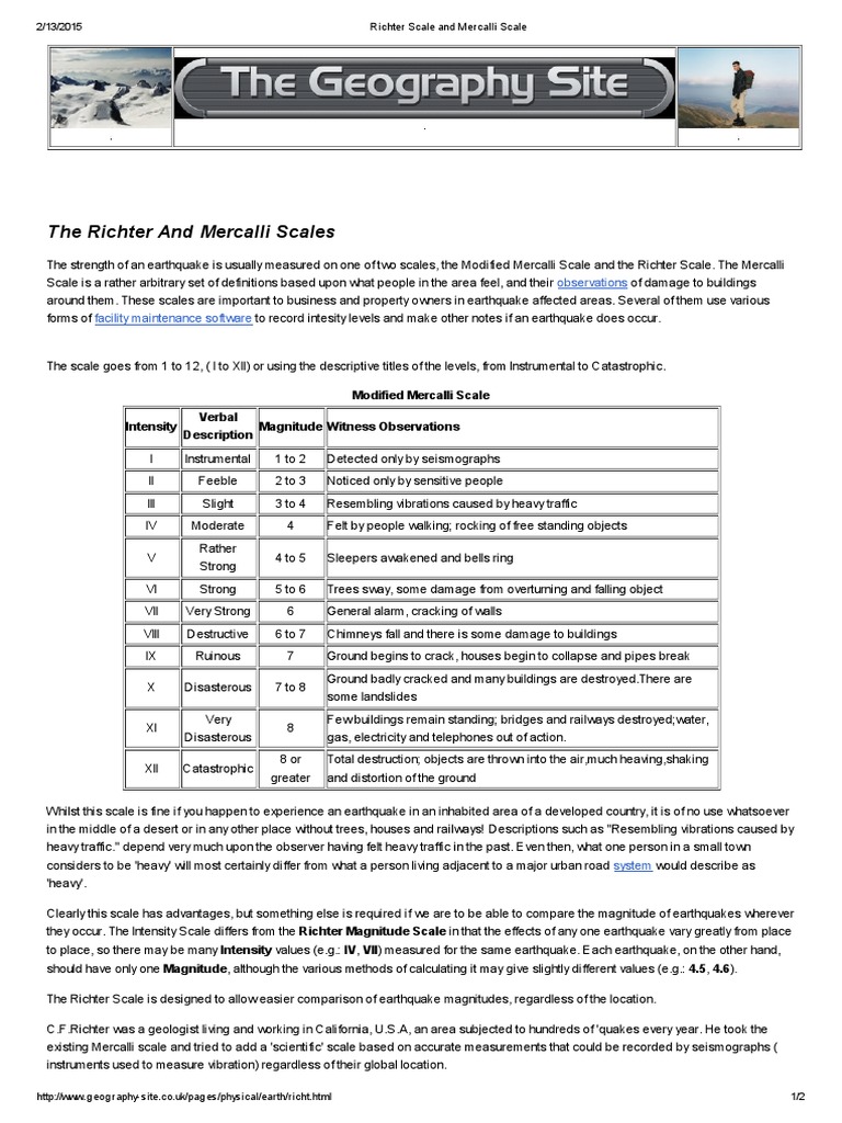 Richter Scale and Mercalli Scale | PDF | Earthquakes | Mechanics