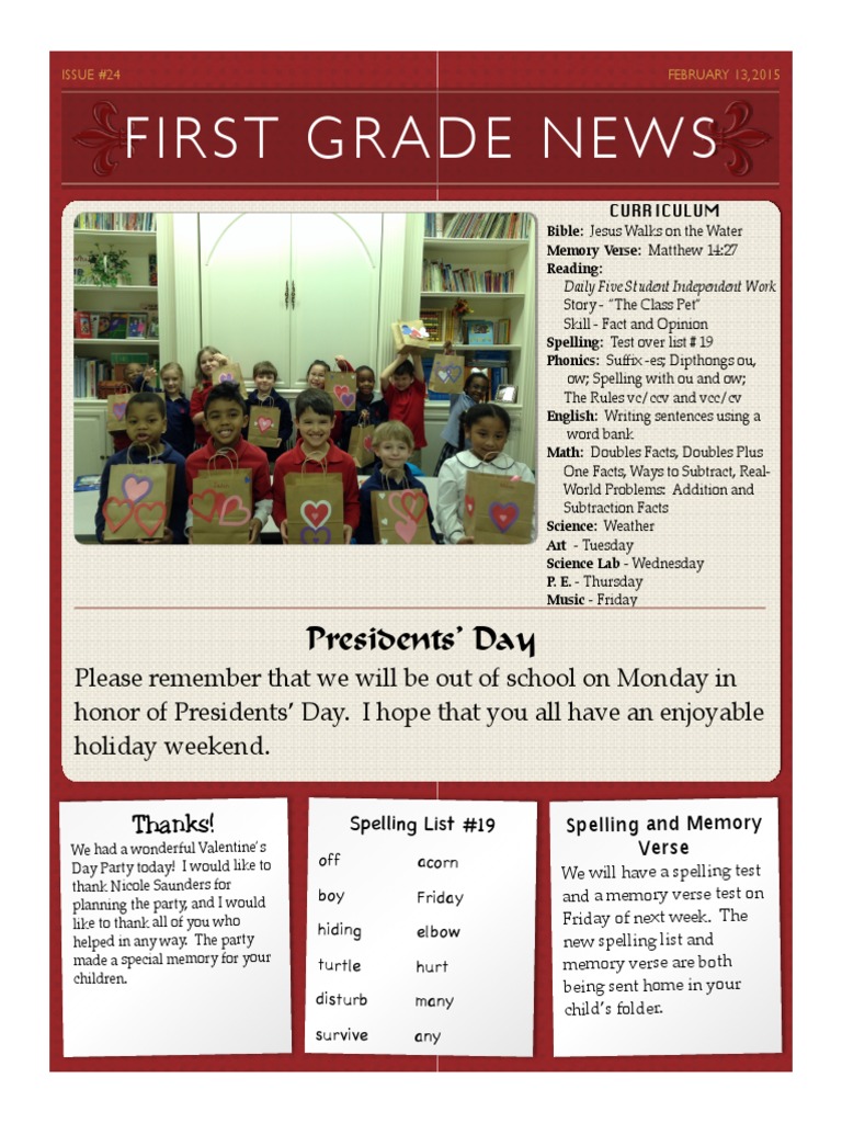 First Grade News & Curriculum Update | PDF | Language Arts & Discipline
