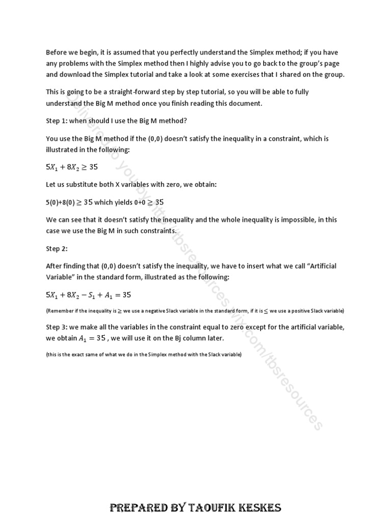 Big M Method PDF | PDF | Mathematical Optimization | Algorithms And ...
