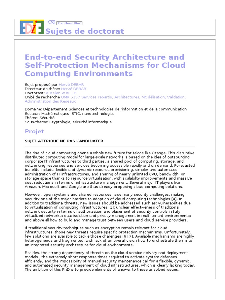 Sujet de Doctorat | PDF | Component Based Software Engineering | Cloud Computing