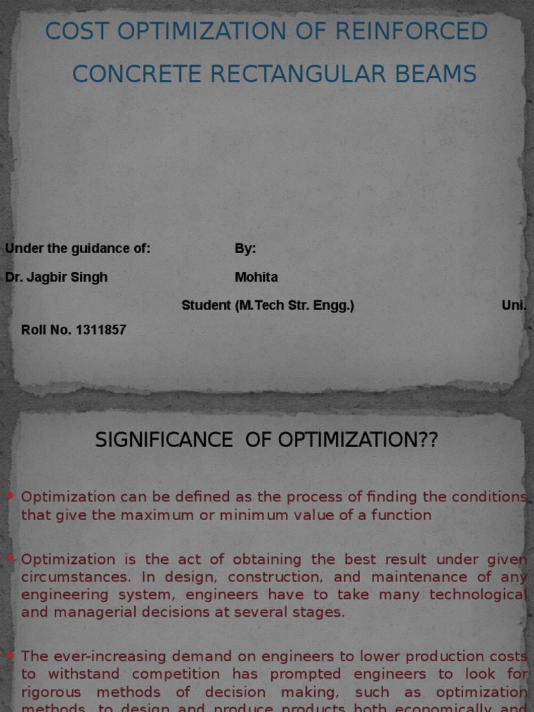 Cost Optimization Of Reinforced Concrete Rectangular Beams Pdf