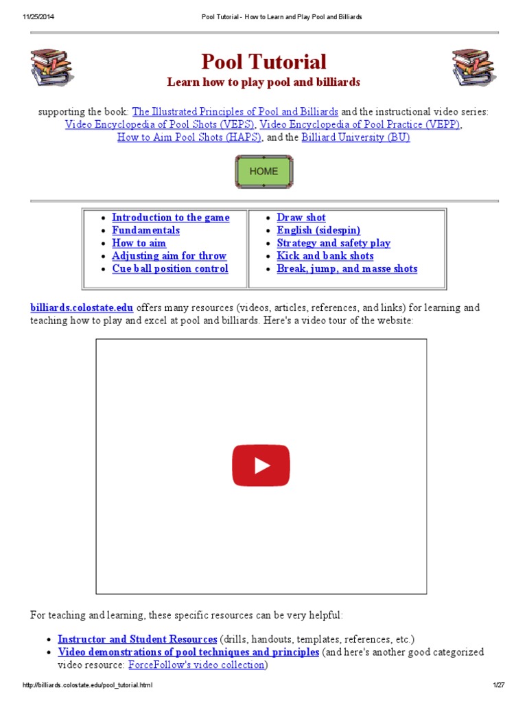 Pool Tutorial - How To Learn and Play Pool and Billiards | PDF | Pool ...