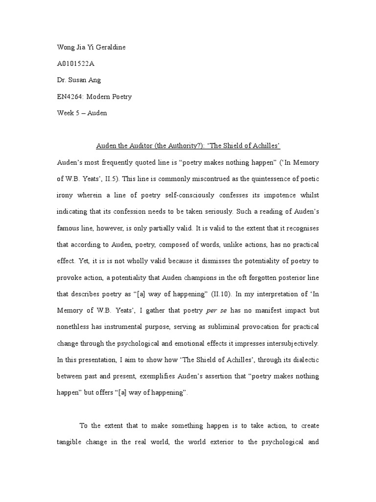 Auden's The Shield of Achilles (Presentation) | PDF | Iliad | Poetry