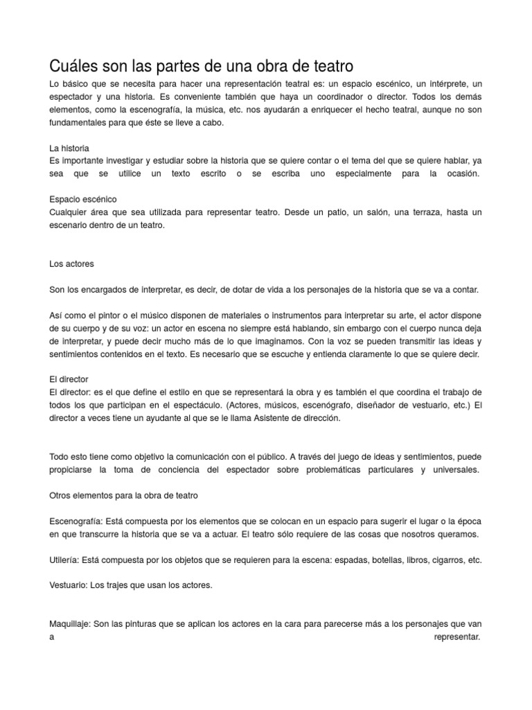 Partes de una obra de teatro | PDF | Teatro | Artes (general)