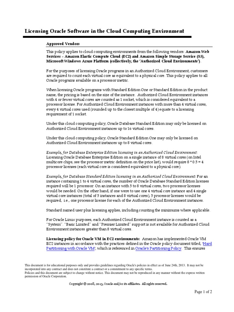 Cloud Licensing Oracle | PDF