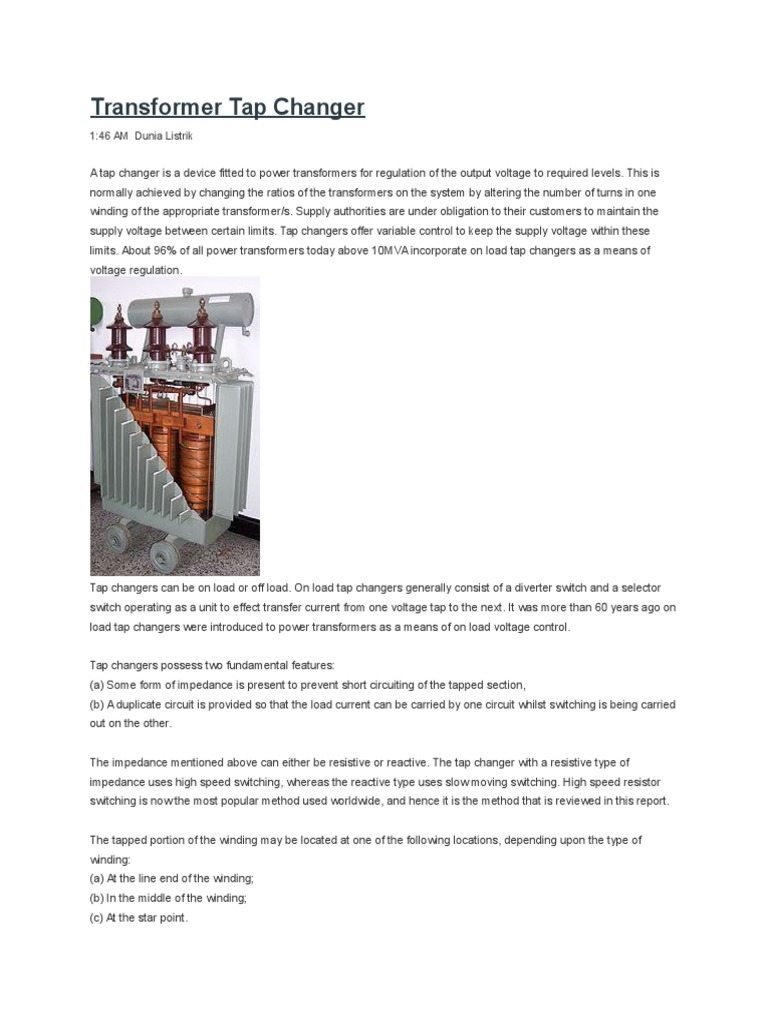 Overview of Transformer Tap Changers | PDF | Transformer | Power ...