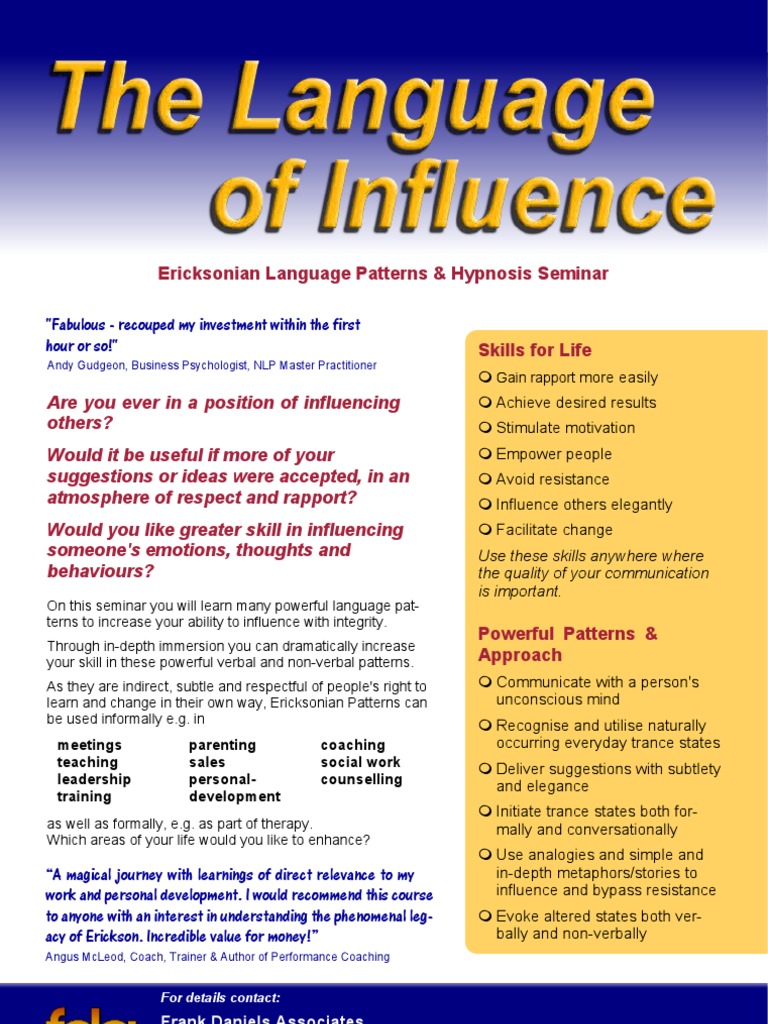 The Language of Influence: Ericksonian Language Patterns & Hypnosis ...