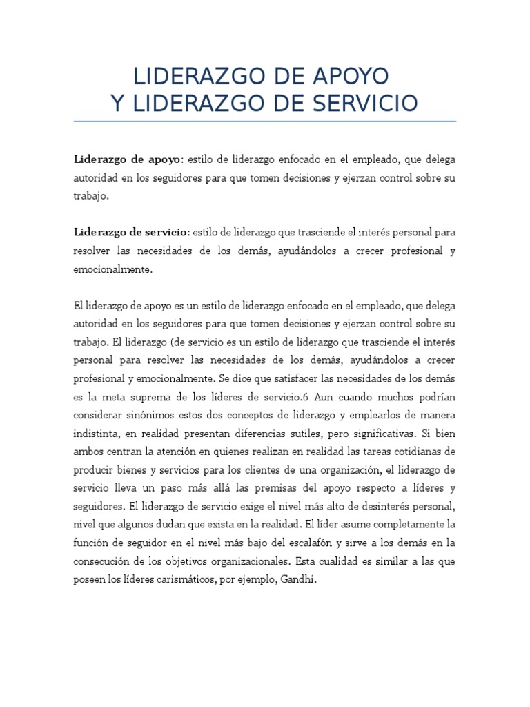 Liderazgo de Apoyo y Liderazgo de Servicio | PDF | Diversidad cultural ...