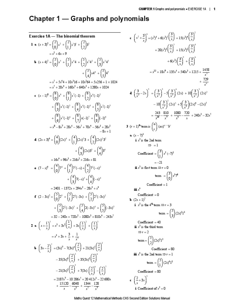 Chapter 1 Graphs and Polynomials Solutions | PDF | Factorization ...