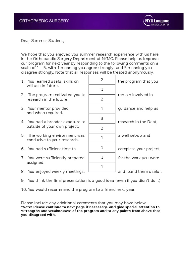 2013 MRC Summer Internship Survey | PDF