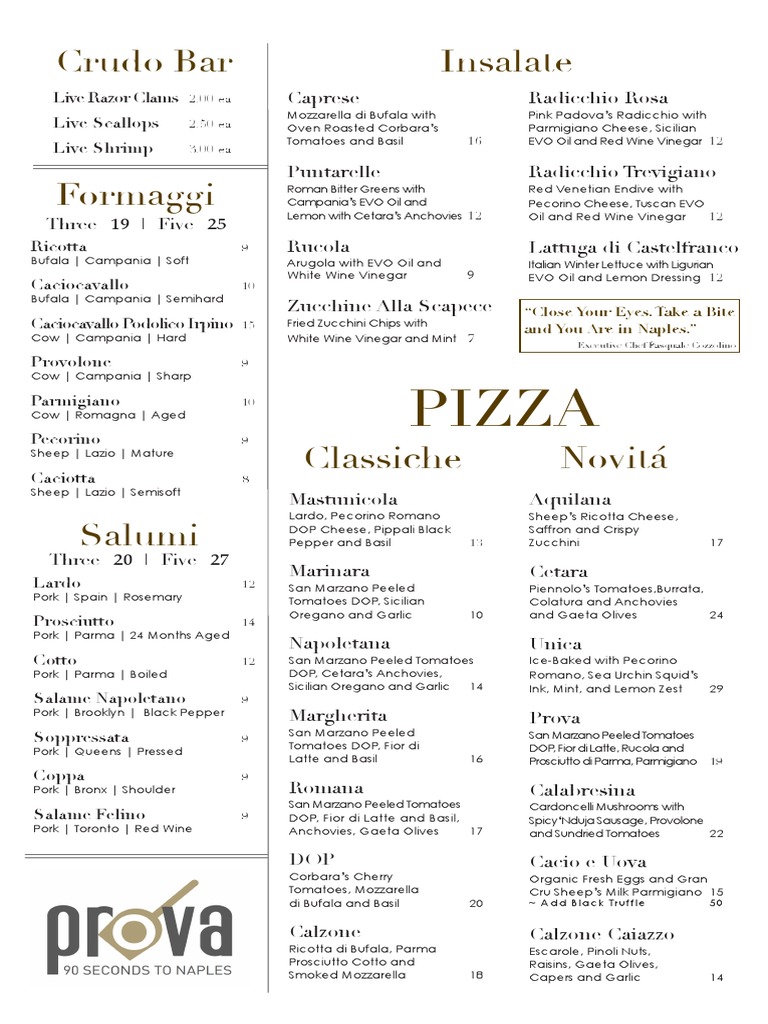 Prova Menu | PDF | Pizza | Mozzarella