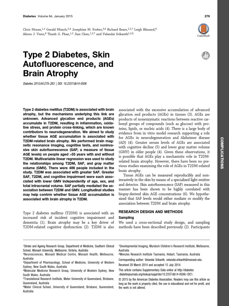 Type 2 Diabetes, Skin Auto Uorescence, and Brain Atrophy | PDF ...