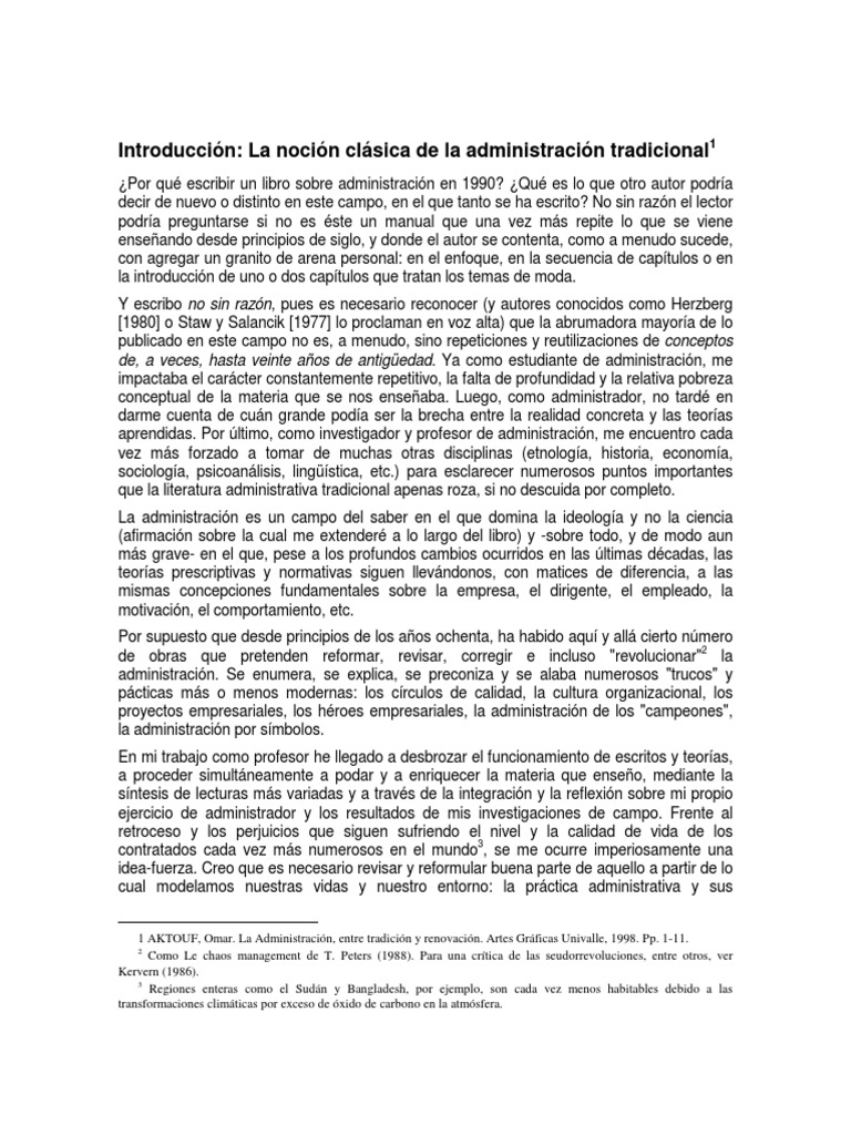 Aktouf - La Nocion Clasica de La Administración Tradicional | PDF ...