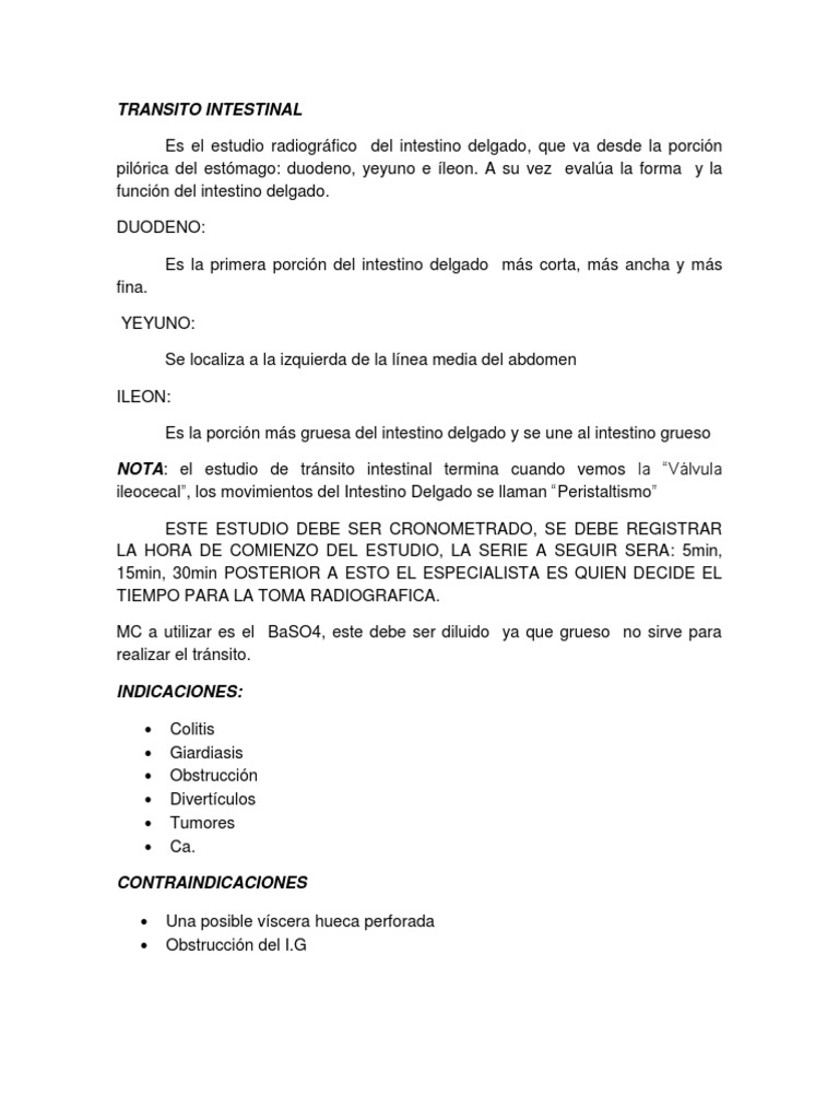 Transito Intestinal | PDF | Intestino delgado | Intestino grueso