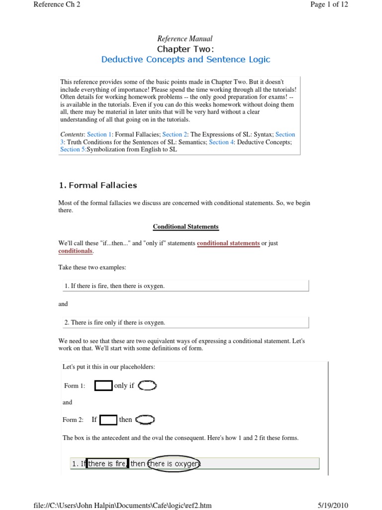 Deductive Concepts and Sentence Logic: Chapter Two | PDF | Argument | Logical Consequence
