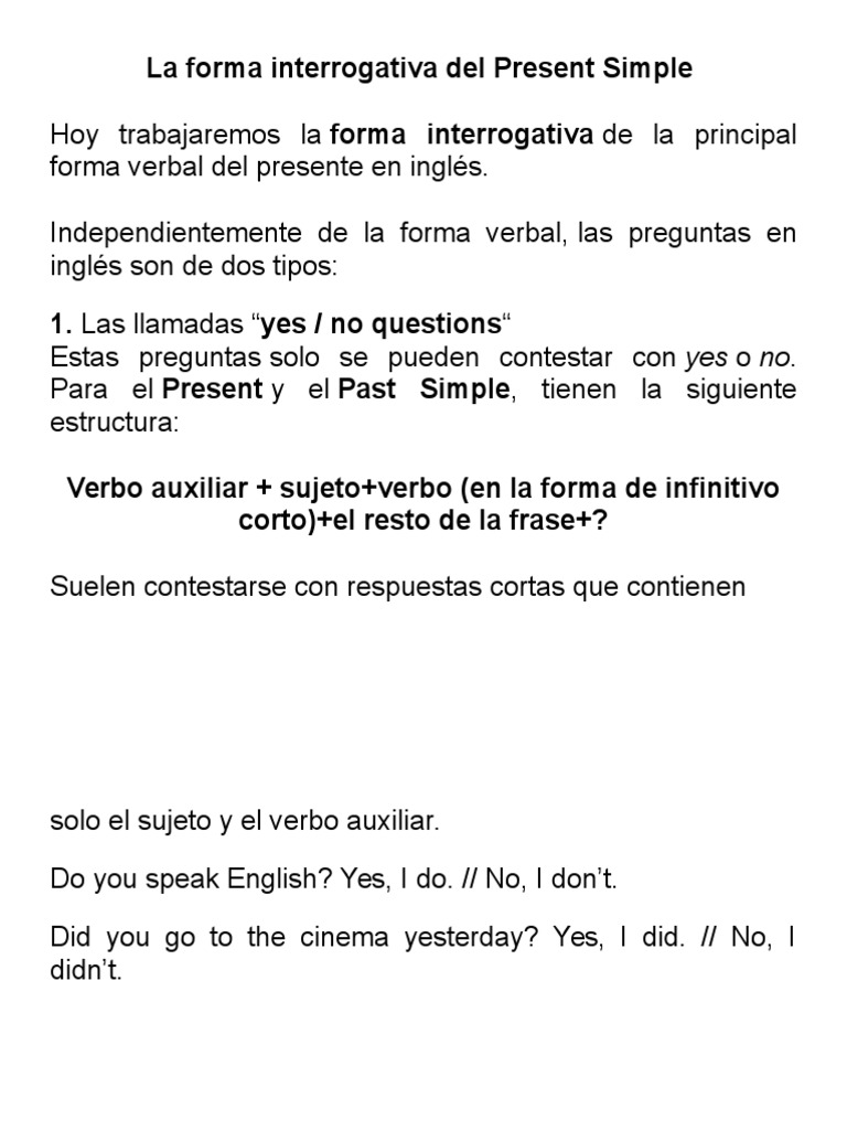 La Forma Interrogativa Del Present Simple | PDF | Reglas | Verbo