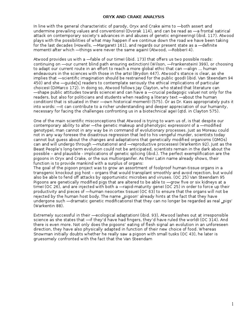 Oryx Crake Analysis | PDF | Genetically Modified Organism | Apocalyptic ...