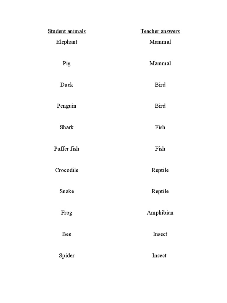 Student Animals Elephant Teacher Answers Mammal | PDF