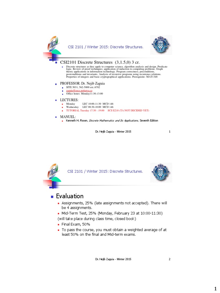 Introduction CSI2101 2015 | PDF | Cryptography | Discrete Mathematics
