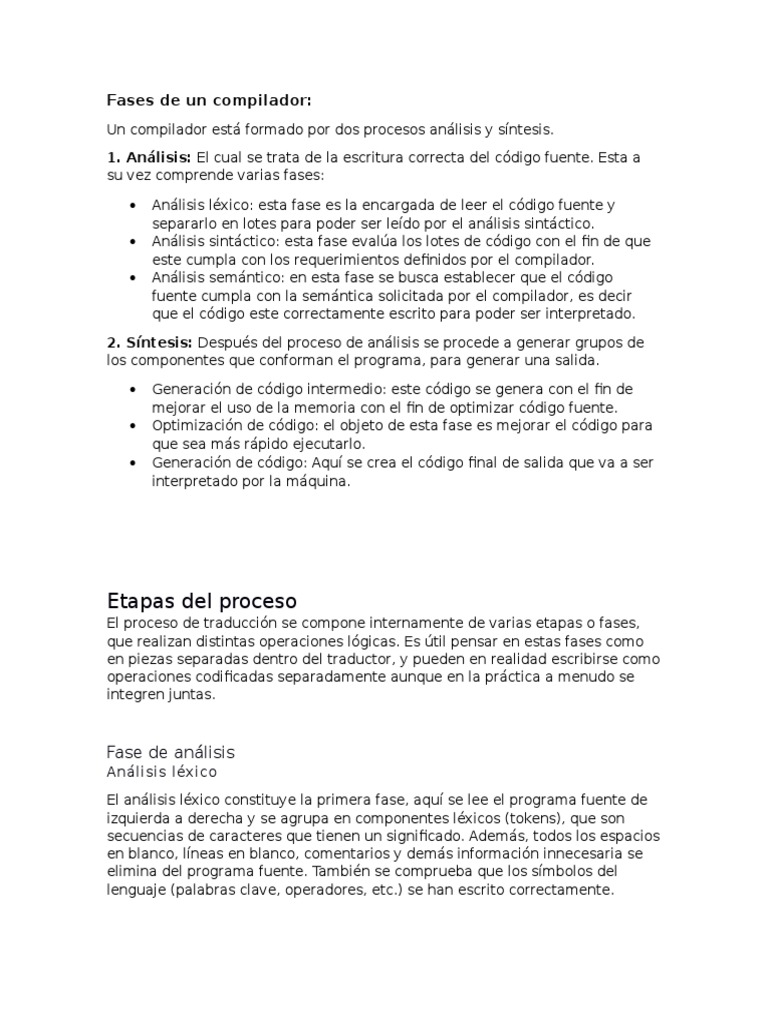 Fases Clave del Compilador Explicadas | PDF | Compilador | Lenguaje de ...