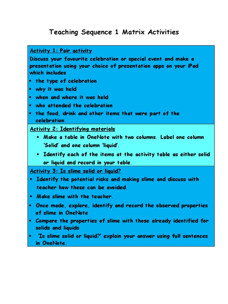 Matrix Activities for Celebrations and Science | PDF