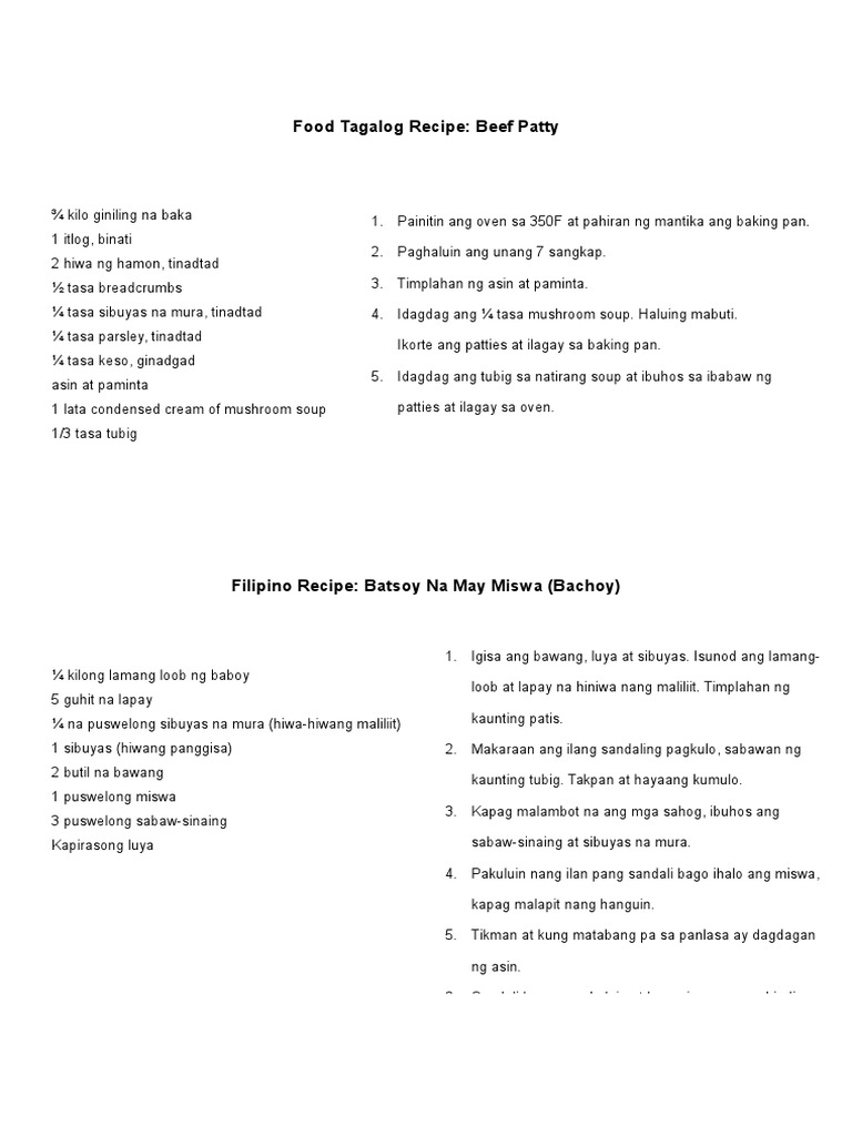 Food Tagalog Recipe | PDF