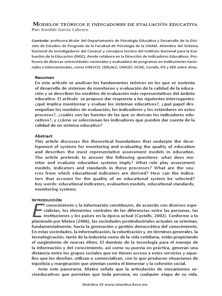 3-GARCIA-modelos Teoricos e Indicadores de Evaluacion Educativa | PDF ...