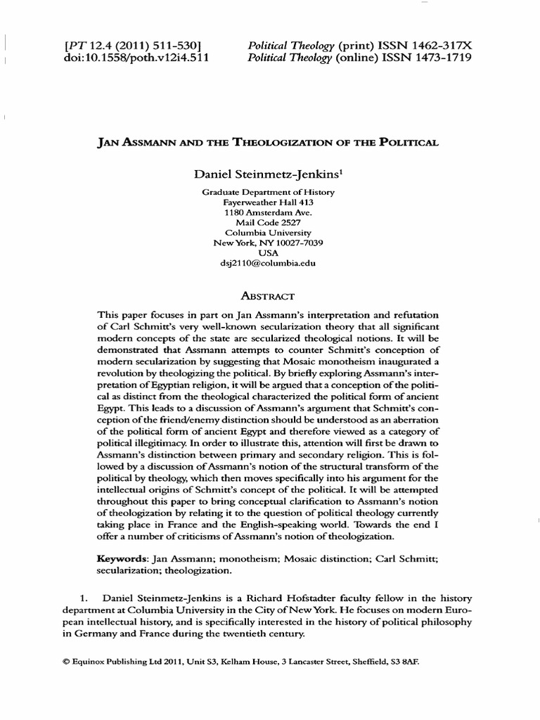 Jan Assmann and The Theologization of The Political | PDF | Paul The ...