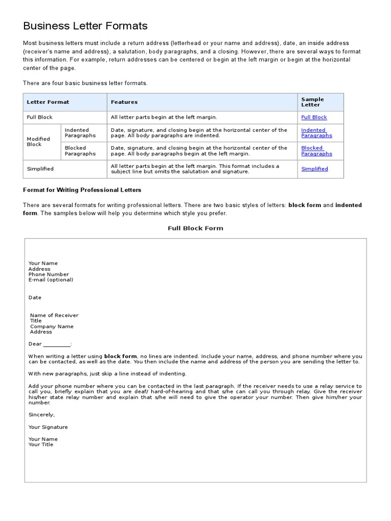 Business Letter Formats | PDF | Paragraph | Communication