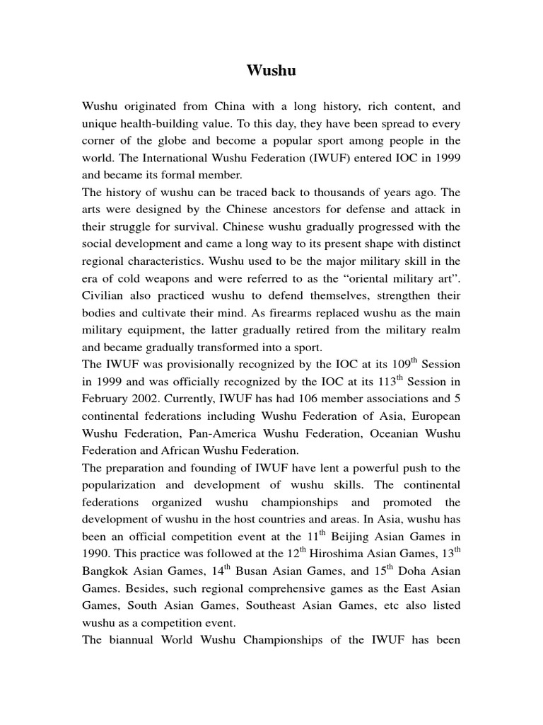 History and Evolution of Wushu | PDF | Combat Sports | Chinese Martial Arts