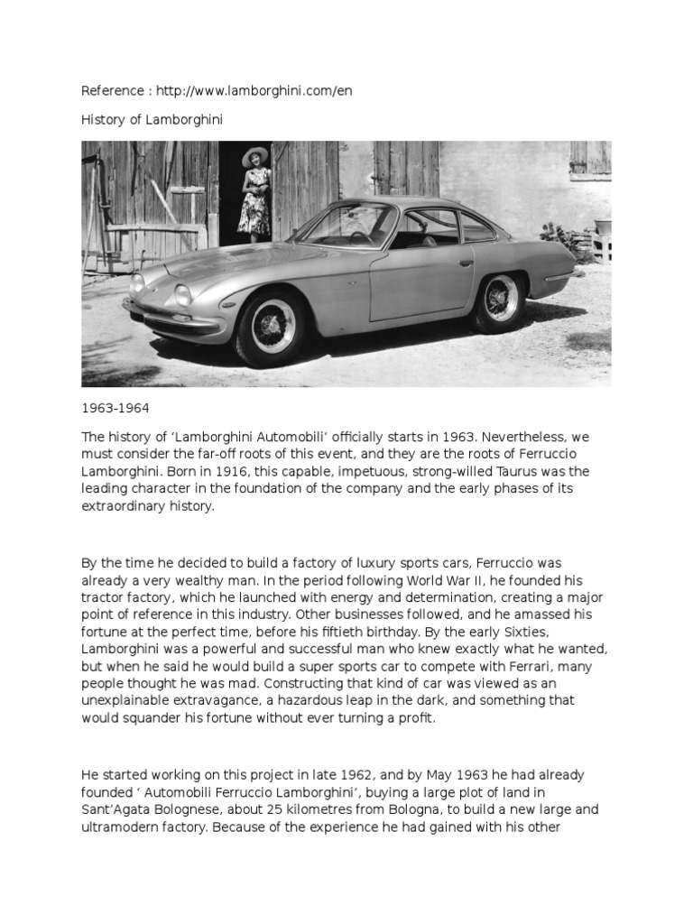 Lamborghini History | PDF | Luxury Vehicles | Wheeled Vehicles