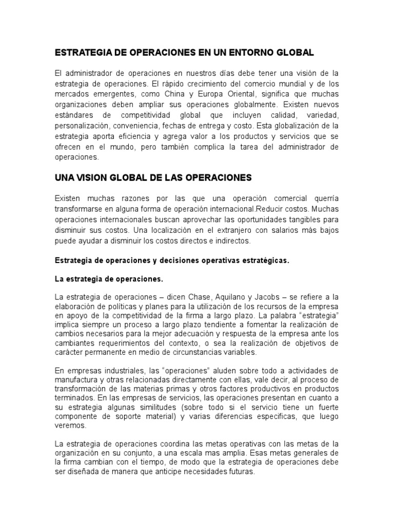 1.5 Estrategias de Operaciones en Un Entorno Global | PDF | Competitividad | Economias