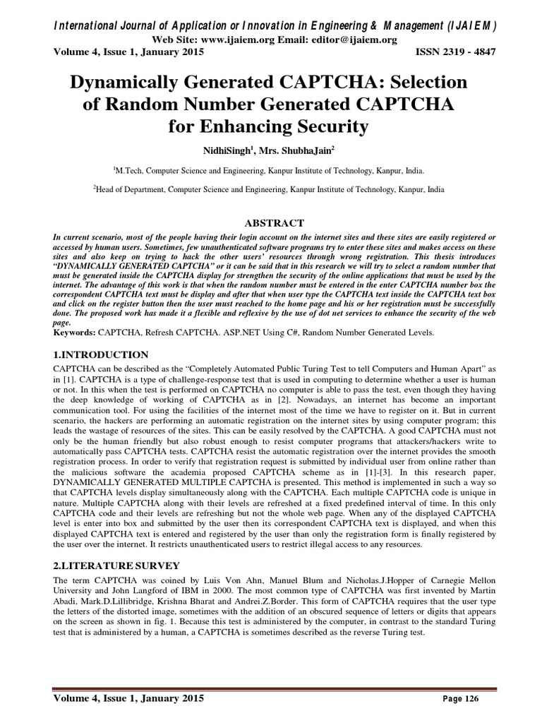 Dynamically Generated CAPTCHA: Selection of Random Number Generated ...