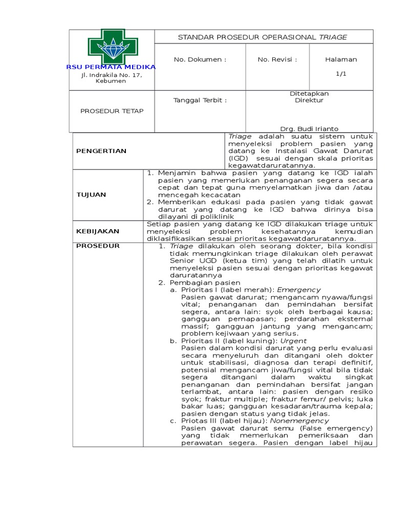 SOP Triage | PDF | Pengembangan Diri | Kesehatan Holistik