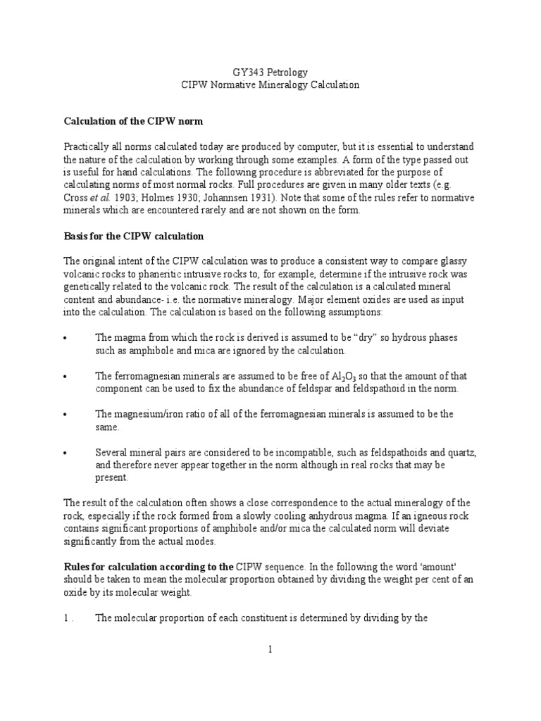 CIPW Norm | PDF | Igneous Rock | Minerals