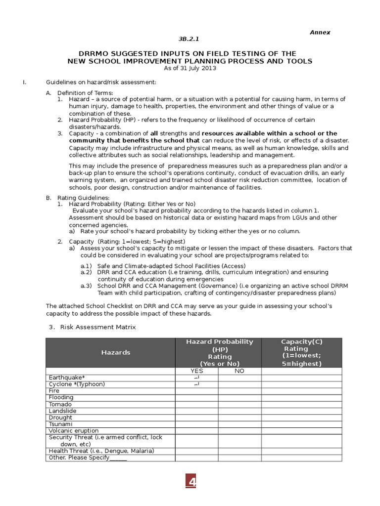 SIP Guide Annex 3B.2.1 - DRRM & CCA Checklist | PDF | Emergency ...