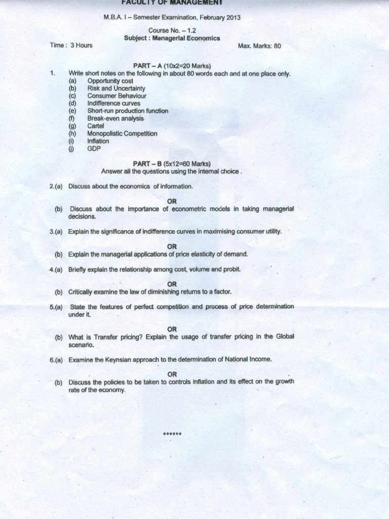 Managerial Economics MBA OU Question Paper | PDF | Epistemology | Economies