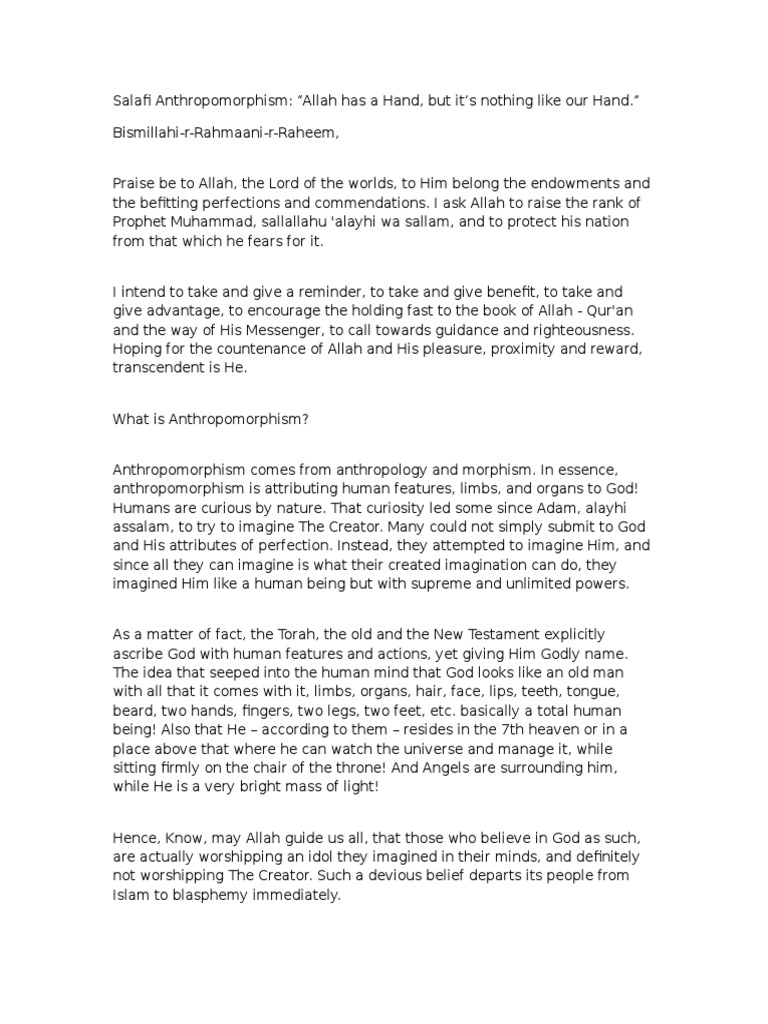 Salafi Anthropomorphism | PDF | Tawhid | Muhammad