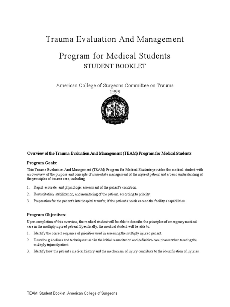 Trauma Evaluation and Management Program For Medical Students | PDF ...