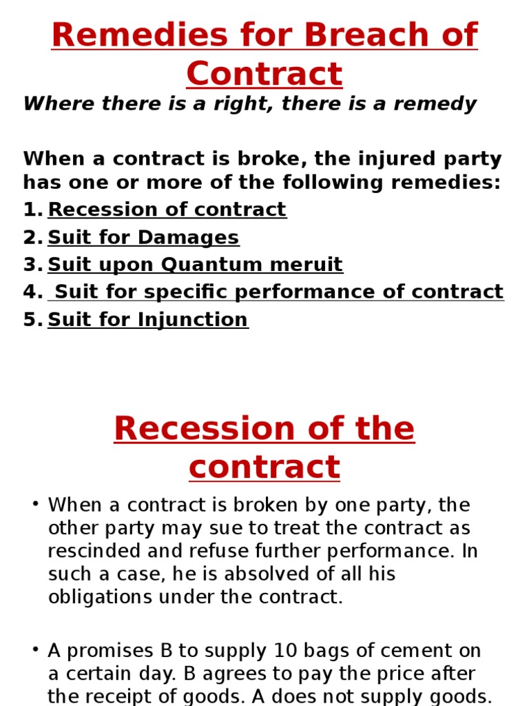 Remedies For Breach of Contract | PDF | Guarantee | Damages