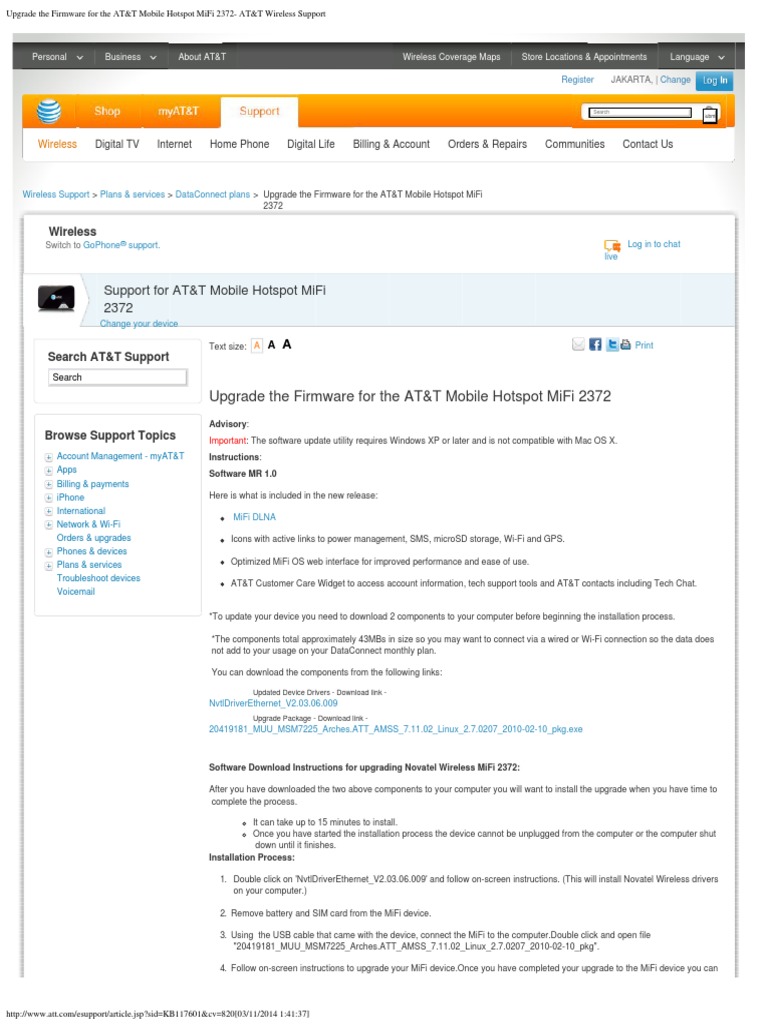 Upgrade The Firmware For The AT&T Mobile Hotspot MiFi 2372 - AT&T ...
