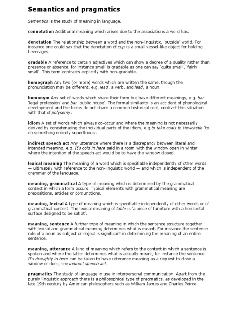 Semantics and Pragmatics | PDF | Word | Semantics