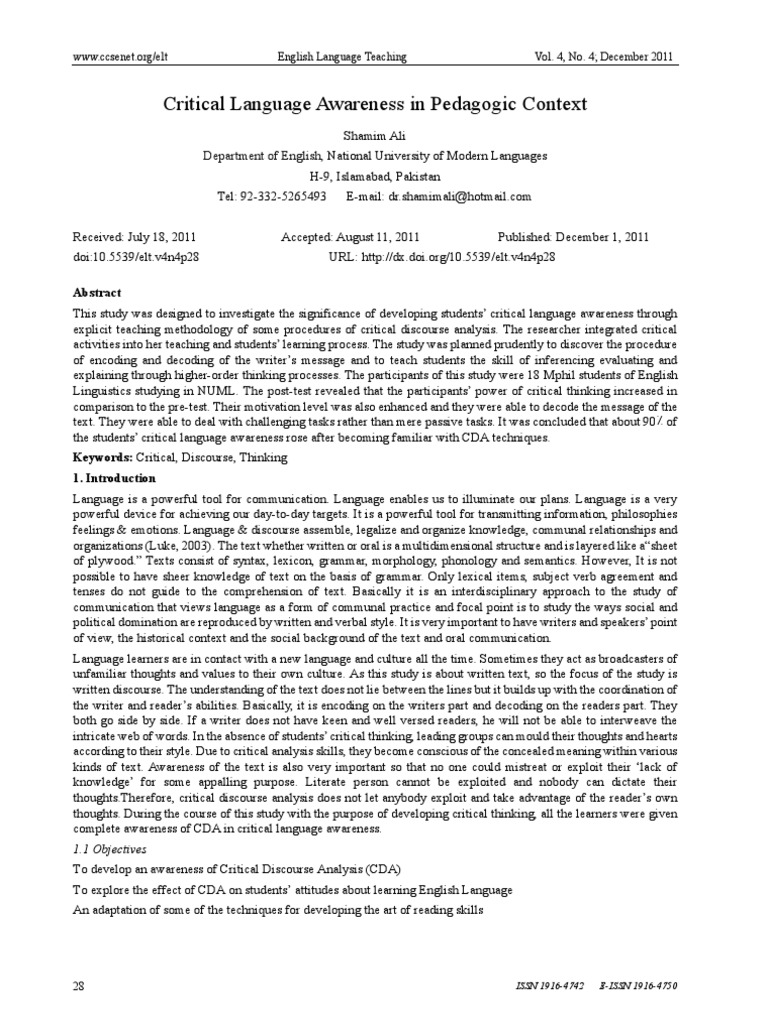 Critical Language Awareness | PDF | English As A Second Or Foreign ...