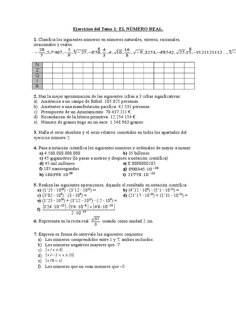Ejercicios Numero Real | PDF