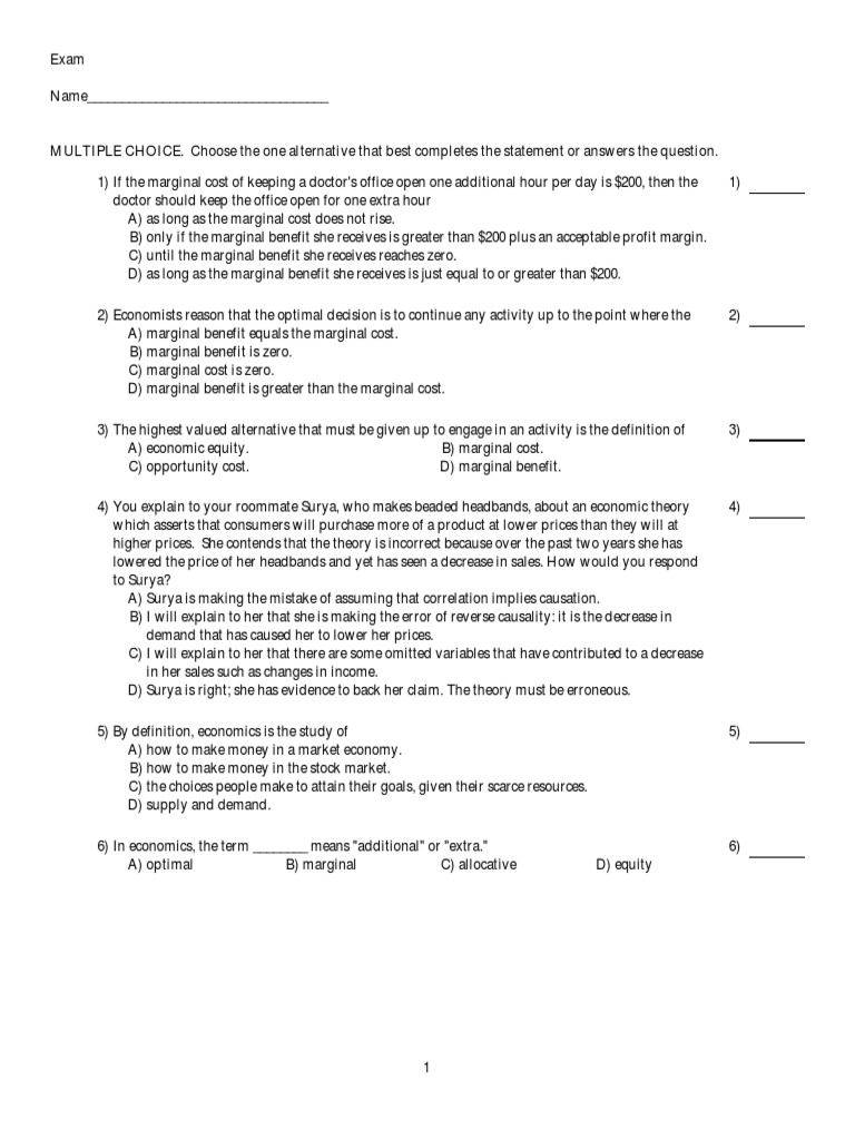 Week 1 Practice 101 | Marginal Utility | Economics