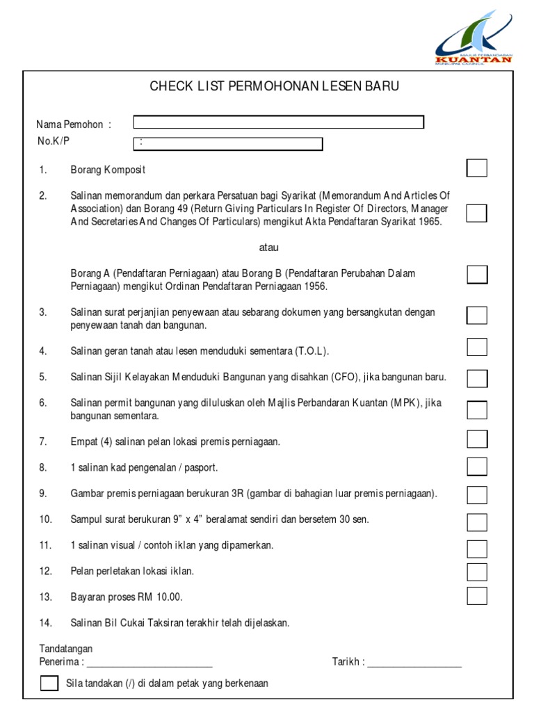 Check List Permohonan Lesen Baru | PDF