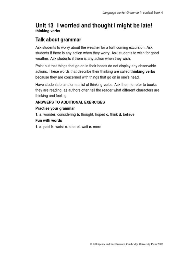 Unit 13 I Worried and Thought I Might Be Late!: Talk About Grammar | PDF