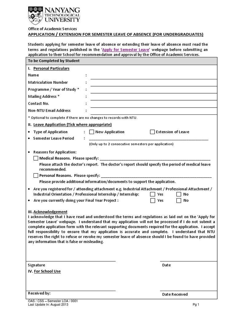 Semester Leave of Absence Application | PDF | Academic Term | Internship