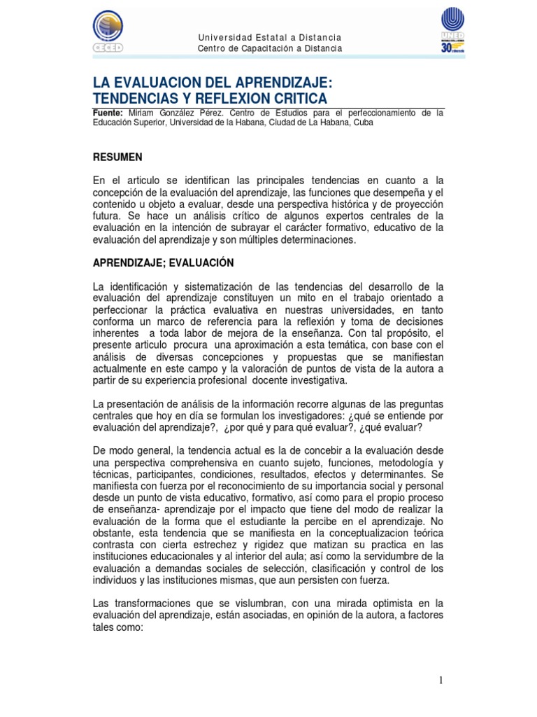 Evaluacion Del Aprendizaje | PDF | Evaluación | Aprendizaje