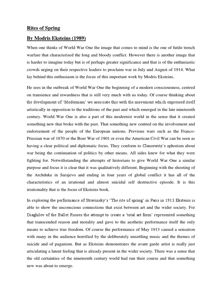 Review of Rites of Spring by Modris Eksteins | PDF | World War I | Nazi ...